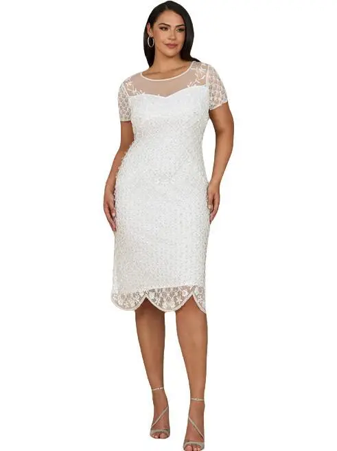 LARA NEW YORK Beaded Midi Dress With Cap Sleeves - Ivory
