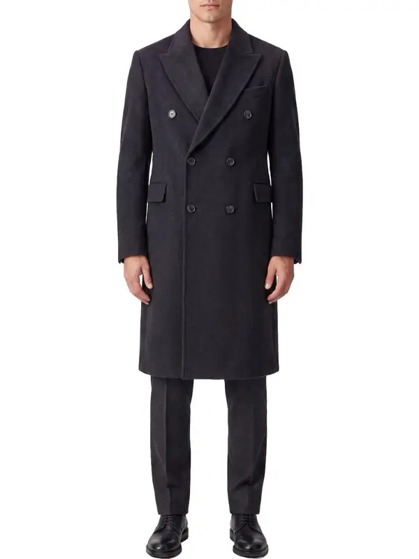 Our Legacy Double-breasted Long Coat In Wool And Mohair Blend - Black
