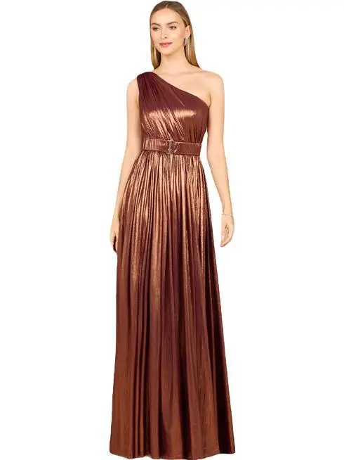 LARA NEW YORK One Shoulder Metallic Dress - Brown