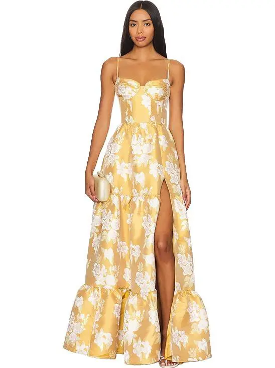 V. CHAPMAN Lucetta Gown - Gold Baroque Floral
