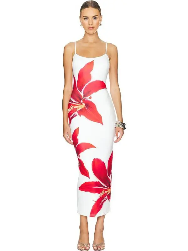 RUNAWAY THE LABEL Floral Print Midi Dress - Crimson Lily