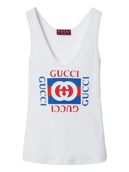 Gucci Rib Cotton Print Tank Top - White