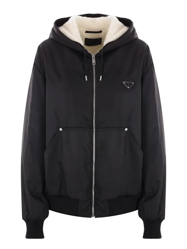 Prada Re-nylon Triangle-logo Hooded Jacket - Black