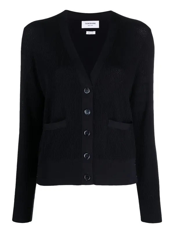 Thom Browne V-neck Virgin Wool Cardigan - Blue