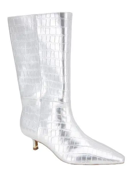 KENNETH COLE Meryl Kitten Heel Boots - Silver Croco