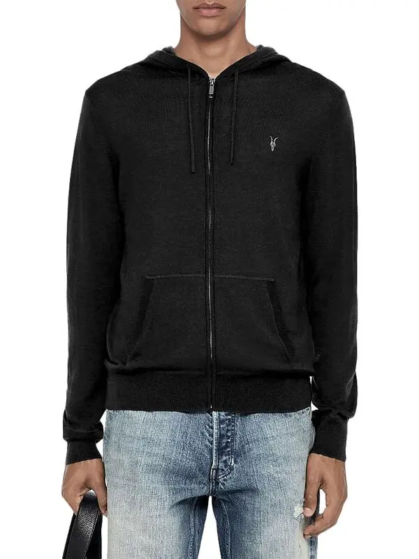 ALLSAINTS Mode Merino Wool Slim Fit Full Zip Hoodie - Black