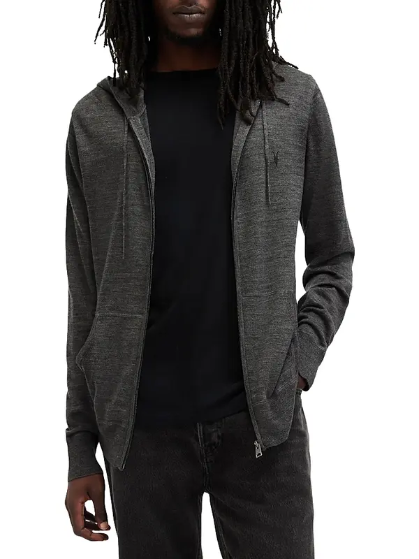 ALLSAINTS Mode Merino Wool Slim Fit Full Zip Hoodie - Carter Grey