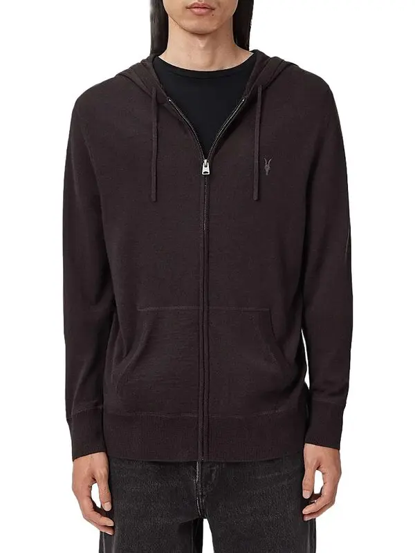 ALLSAINTS Mode Merino Wool Slim Fit Full Zip Hoodie - Espresso Brown