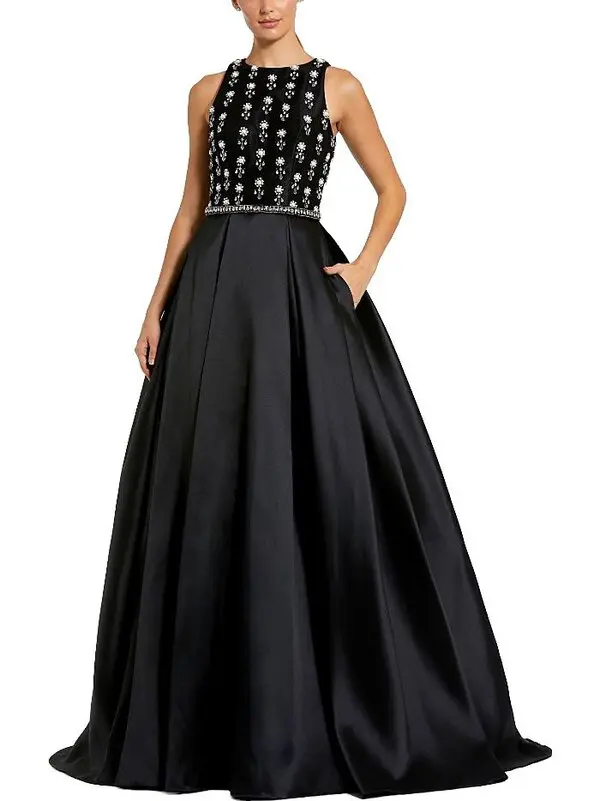 Mac Duggal High Neck Beaded Ball Gown - Black