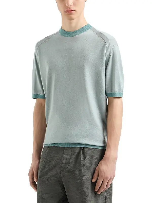 Emporio Armani Short Sleeved Crewneck Sweater Tee - Silver Blue