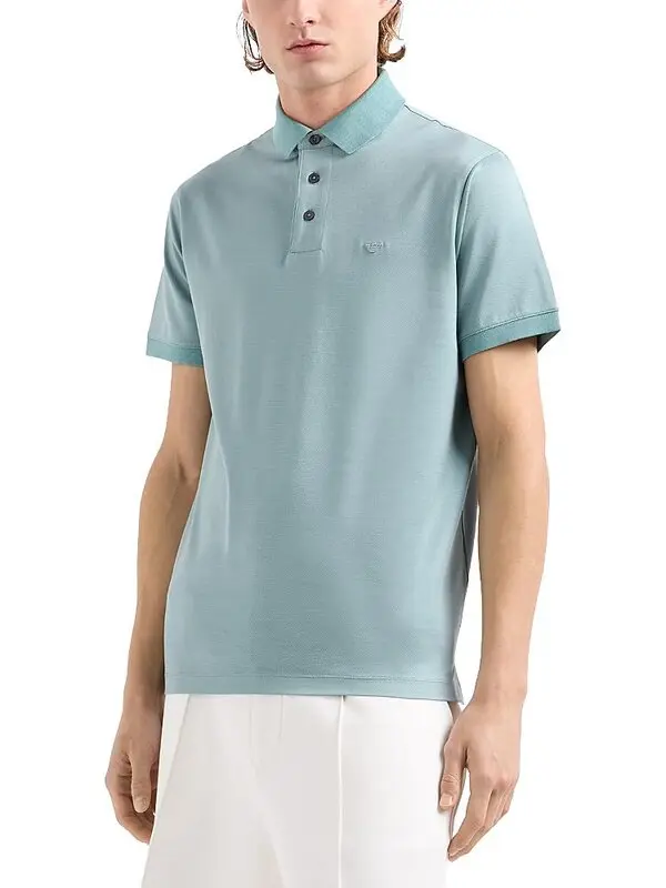 Emporio Armani Two Tone Micro Design Polo Shirt - Silver/mineral
