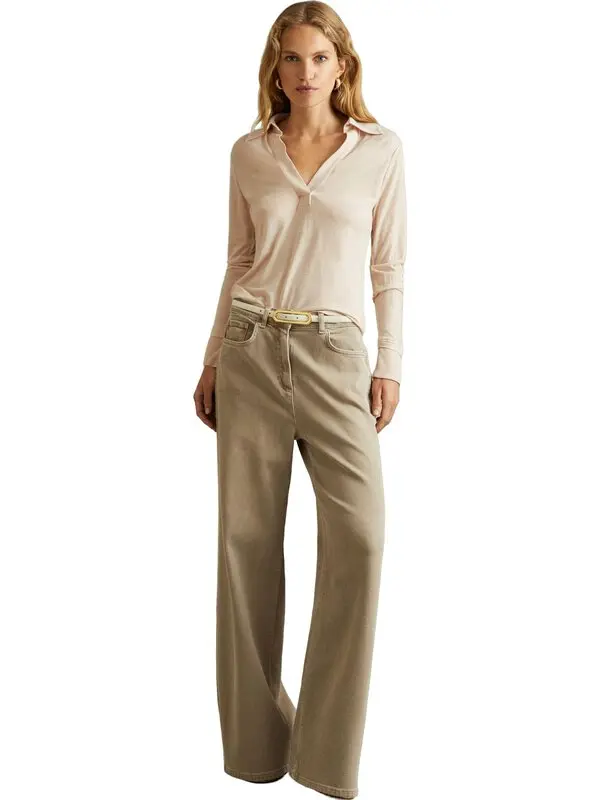 REISS Nixi Open-collar Top - Stone