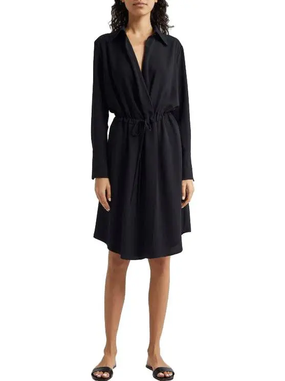 Emporio Armani Long Sleeve Faux Wrap Shirtdress - Solid Black
