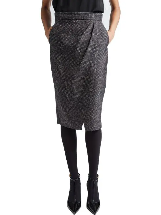 Max Mara Houndstooth Silk Pencil Skirt - Dark Grey