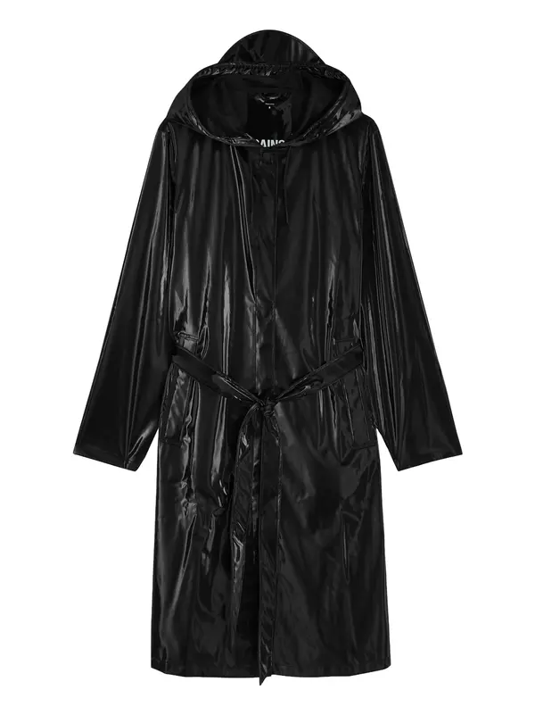 Rains Hooded Coated Jacket - Black