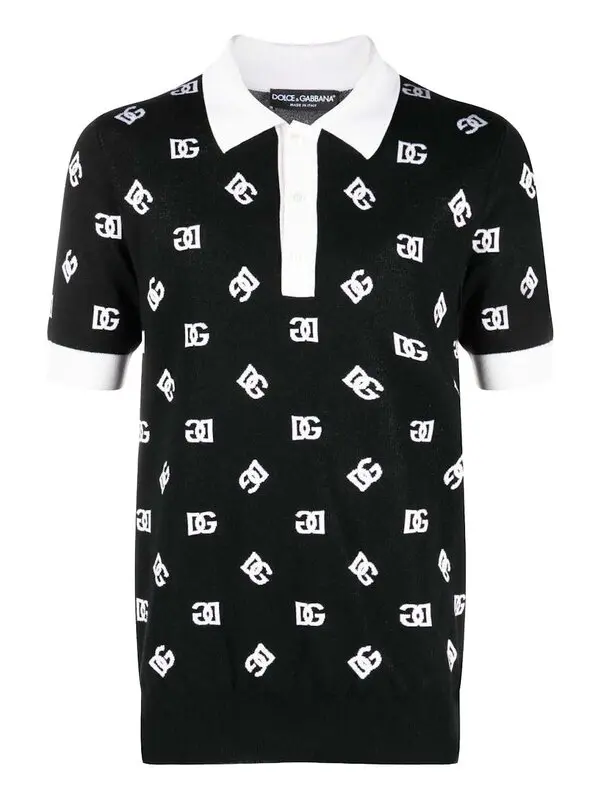 Dolce & Gabbana Monogram Knitted Polo Shirt - Black/white