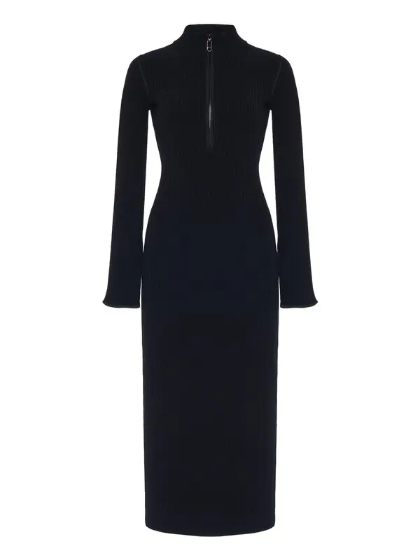 Moncler Knit Crepe Midi Dress - Black