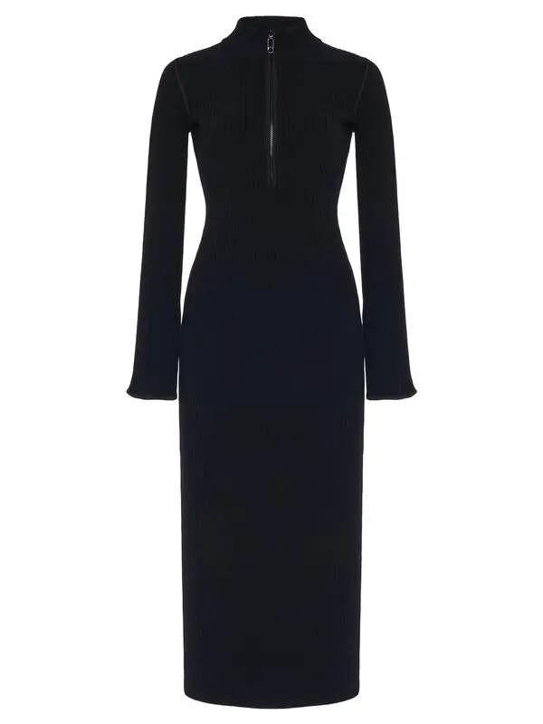 Moncler Knit Crepe Midi Dress - Black
