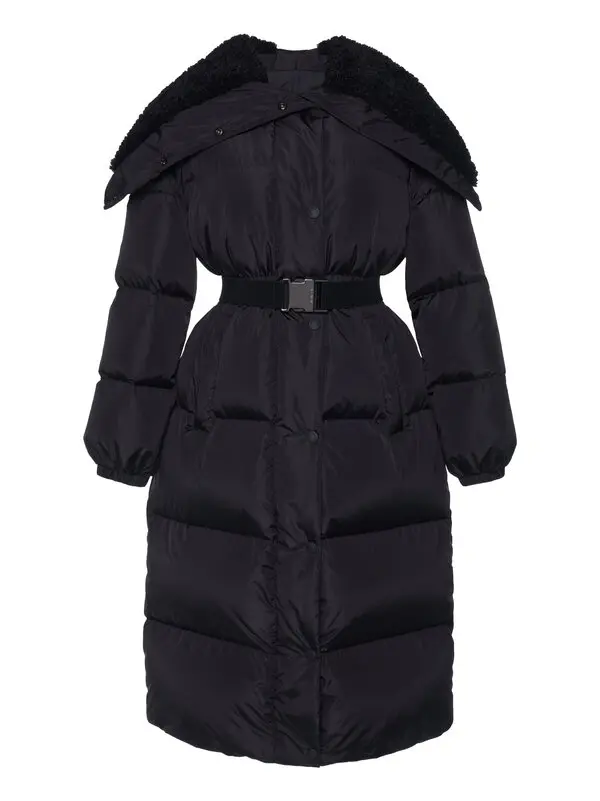 Moncler Shearling-trimmed Nylon Down Coat - Black