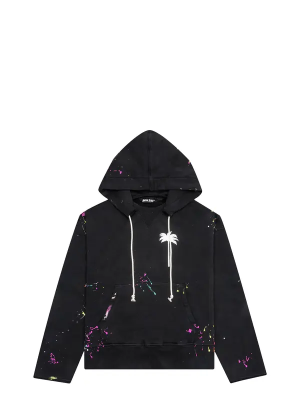 Palm Angels Painted Raw Cut Hoodie - Black