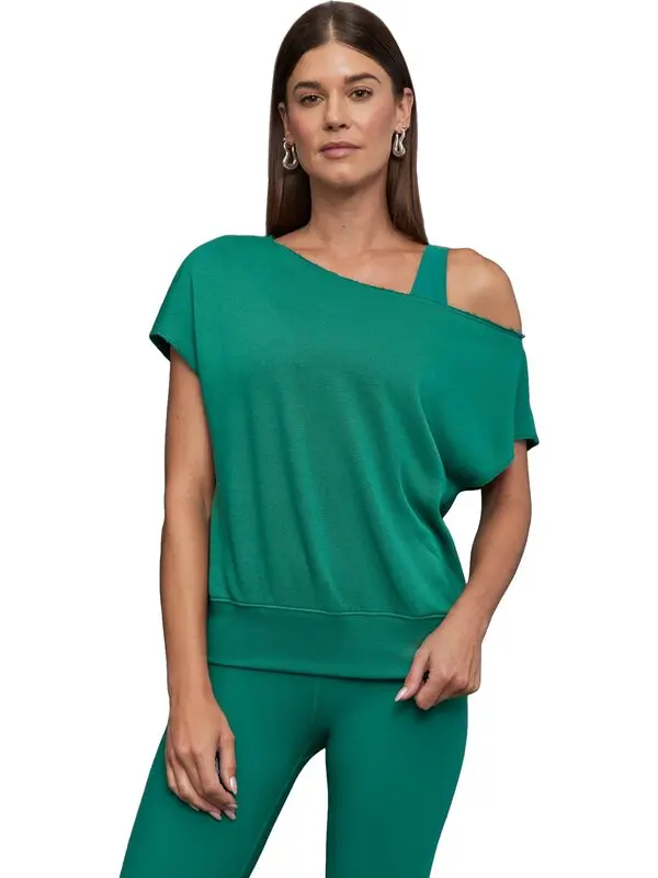 Carbon38 Short Sleeve Off Shoulder Sweatshirt - Malachite