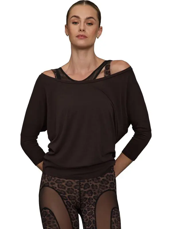 Carbon38 Long Sleeve Off Shoulder Tee - Chocolate Torte