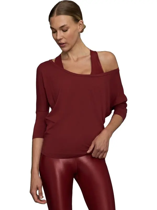 Carbon38 Long Sleeve Off-shoulder Top - Red Dahlia