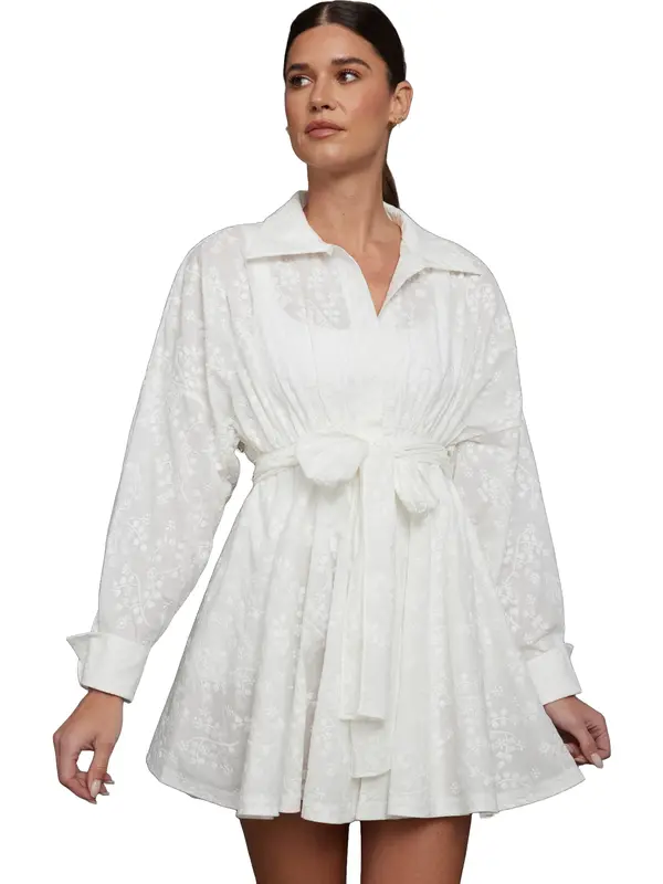 Norma Kamali Super Oversized Babydoll Mini Dress - White Vines