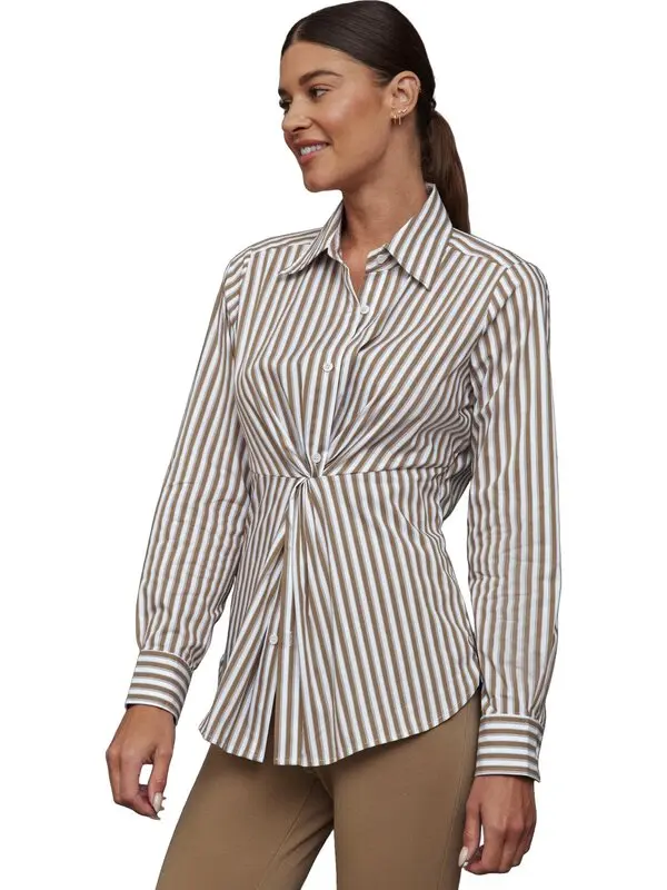Carbon38 Twisted Tunic Shirt - White/tan Stripe