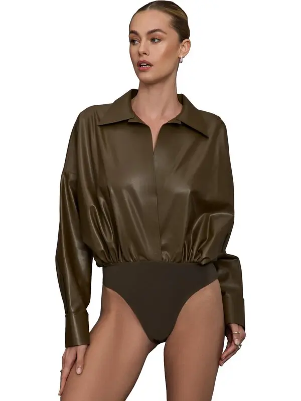 Norma Kamali Super Oversized Boyfriend Nk Shirt Bodysuit - Bark
