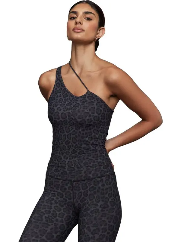 Carbon38 One Shoulder Convertible Tank - Charcoal Leopard