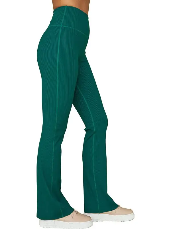 Carbon38 Ribbed Flare Pant - Malachite