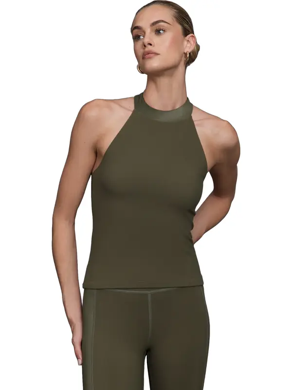Carbon38 Tuxedo Mock Neck Tank Top - Olive