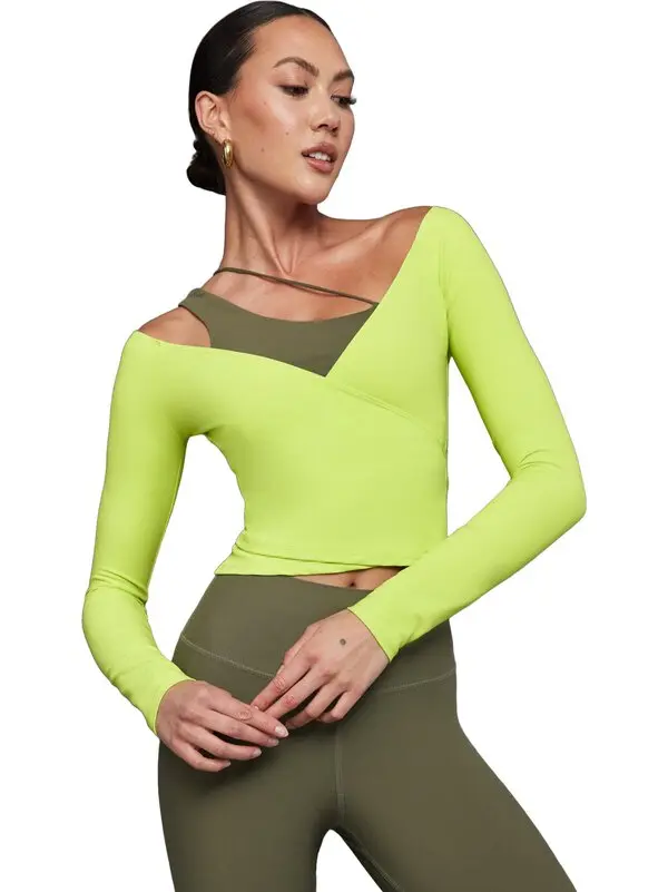 Carbon38 Long Sleeve Wrap Top - Acid Lime