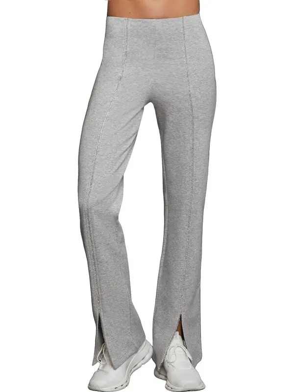 Carbon38 Rhinestone Slit Sweatpants - Heather Grey