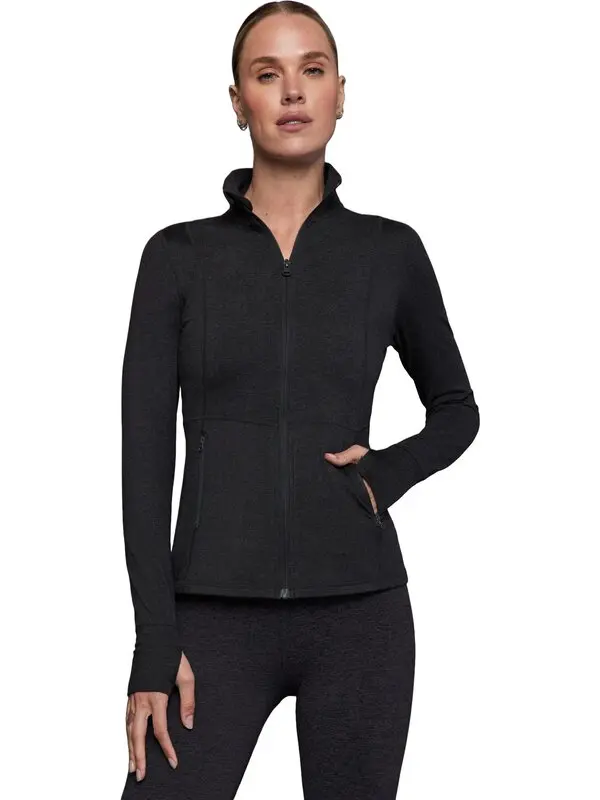 Carbon38 Zip Long Sleeve Run Top - Charcoal Heather