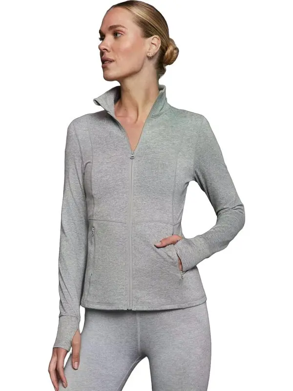 Carbon38 Zip Long Sleeve Run Top - Silver Heather