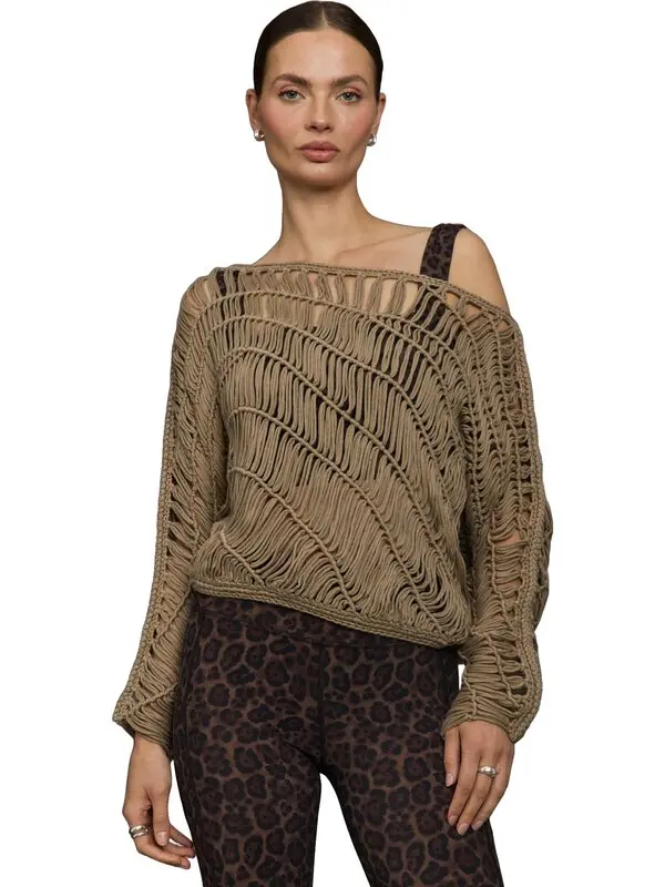 Carbon38 Crochet Off-shoulder Sweater - Chinchilla