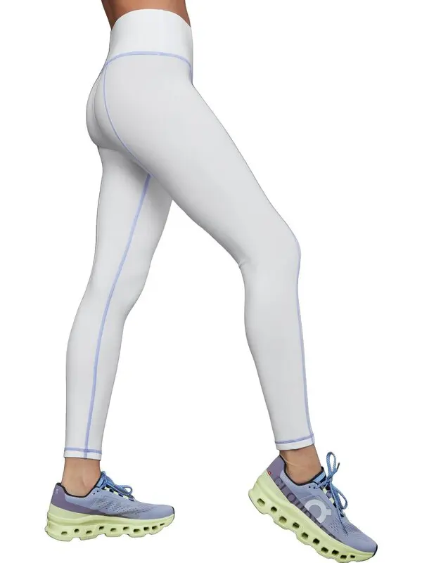 Carbon38 High Rise Fleece Back Seam Legging - White