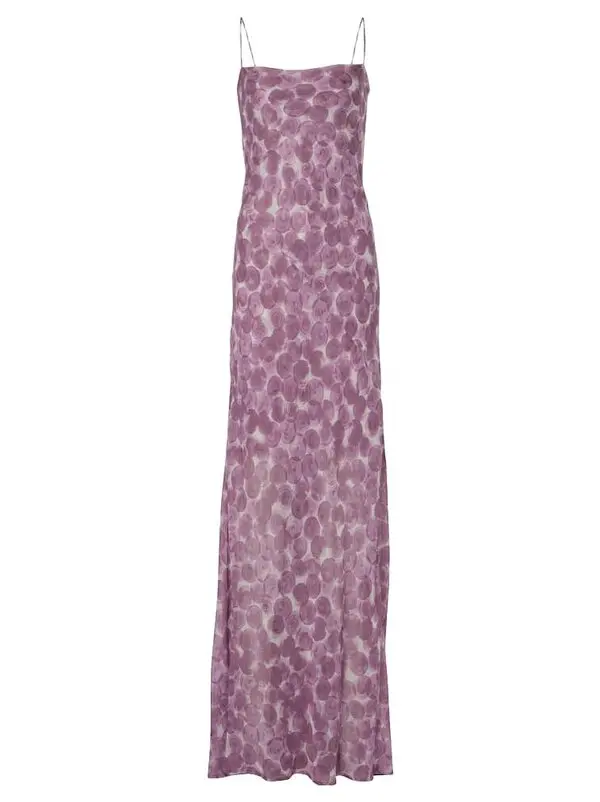 Dries Van Noten Printed Silk Chiffon Slip Dress - Purple