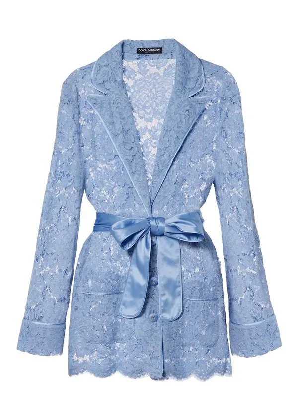 Dolce & Gabbana Belted Lace Jacket - Blue
