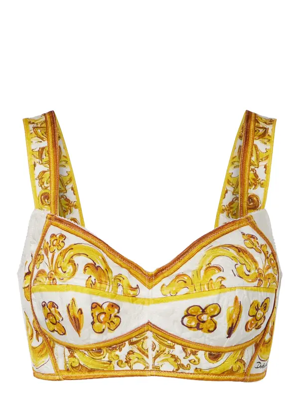Dolce & Gabbana Majolica Poplin Crop Top - Yellow