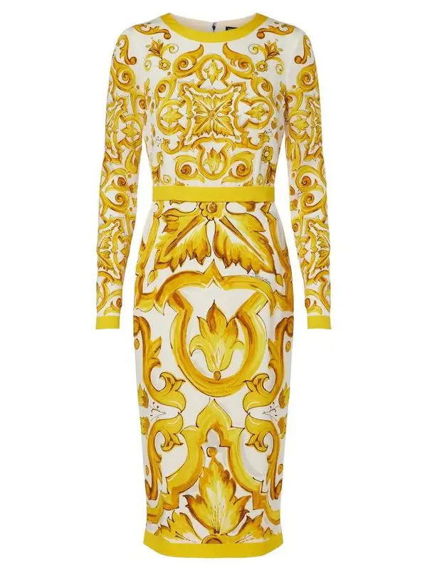 Dolce & Gabbana Majolica Print Silk-blend Charmeuse Midi Dress - Yellow