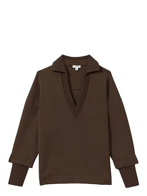 REISS Open-collar Relaxed-fit Jumper - Chocolate