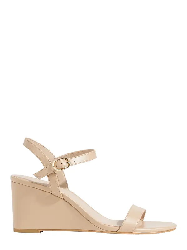 STUART WEITZMAN Dancer 75 Leather Wedge Sandals - Beige