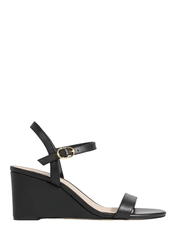 STUART WEITZMAN Dancer 75 Leather Wedge Sandals - Black
