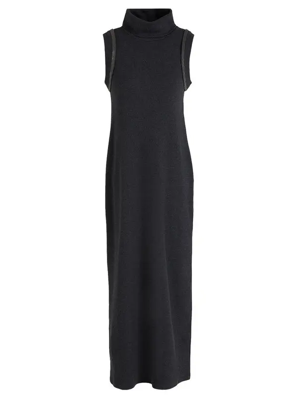 Brunello Cucinelli Bead-embellished Ribbed Midi Dress - Dark Gray