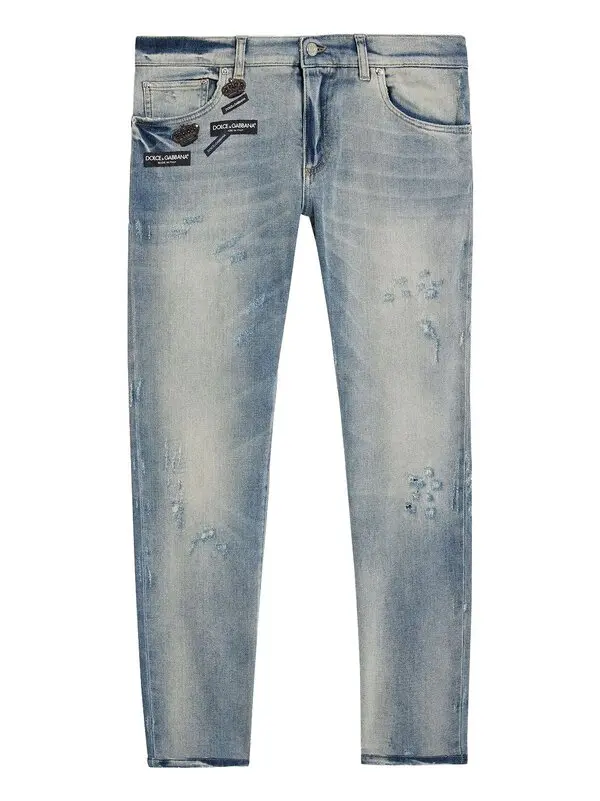 Dolce & Gabbana Appliquéd Distressed Denim Jeans - Light Denim