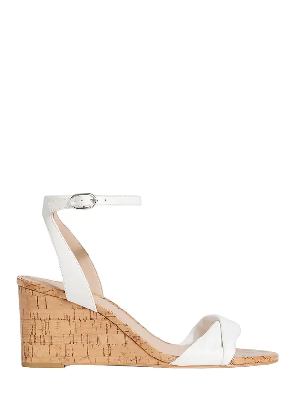 STUART WEITZMAN Everly 75 Leather Wedge Sandals - White