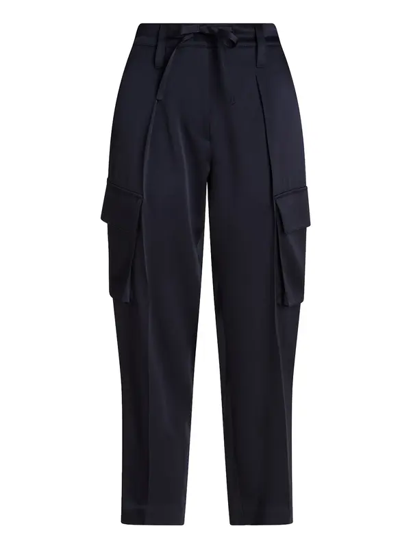 Brunello Cucinelli Cropped Bead-embellished Satin-crepe Cargo Pants - Navy